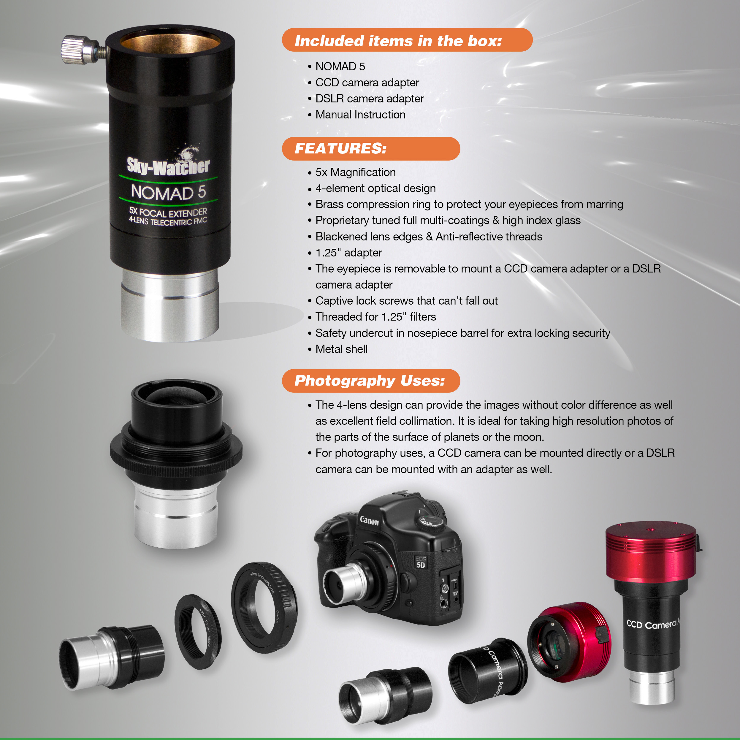 Sky-Watcher Nomad-5 Telecentric FMC 5x Focal Extender 1.25" | First ...